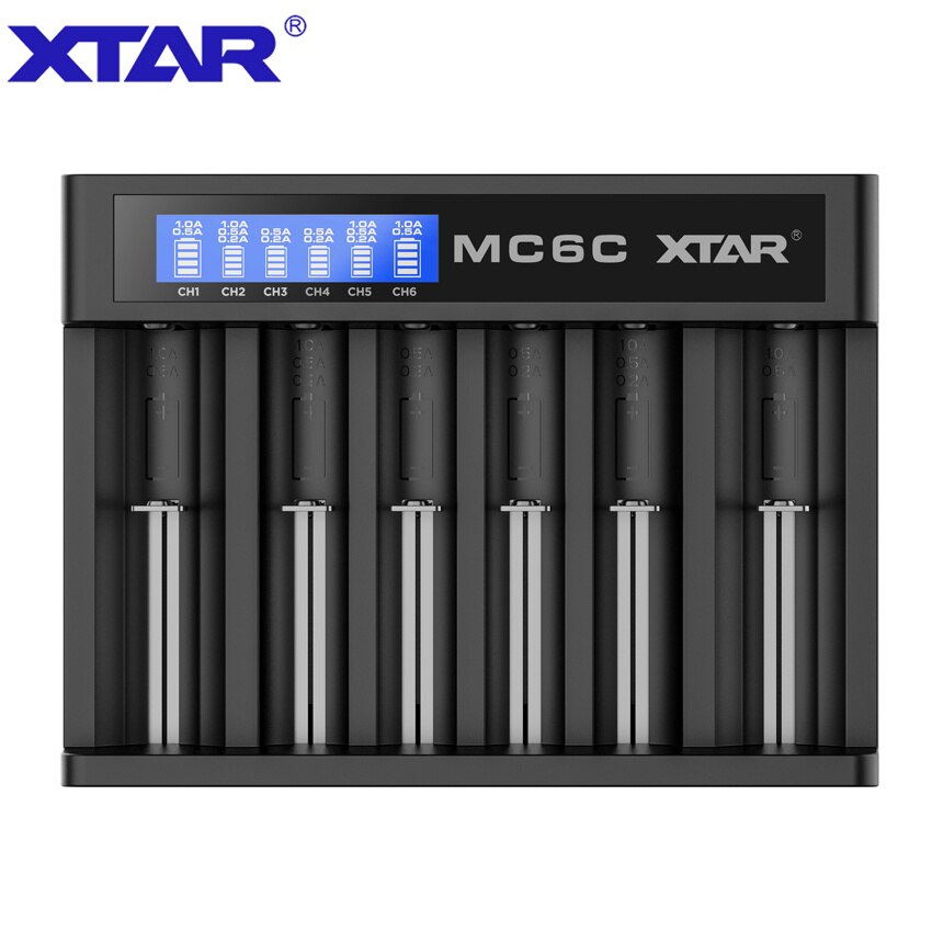 XTAR MC6C Charger Micro USB DC Input 6-slot LCD Sm... – Grandado