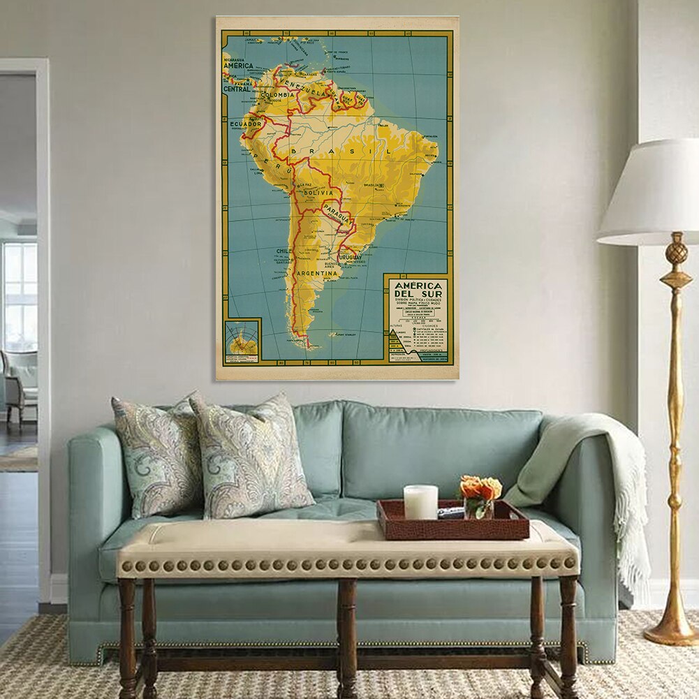 100*150cm Political Map of South America In Spanis... – Grandado