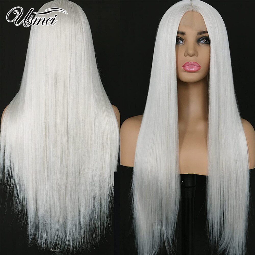 Usmei HD Synthetic Lace Front Wig White Lace Front... – Grandado