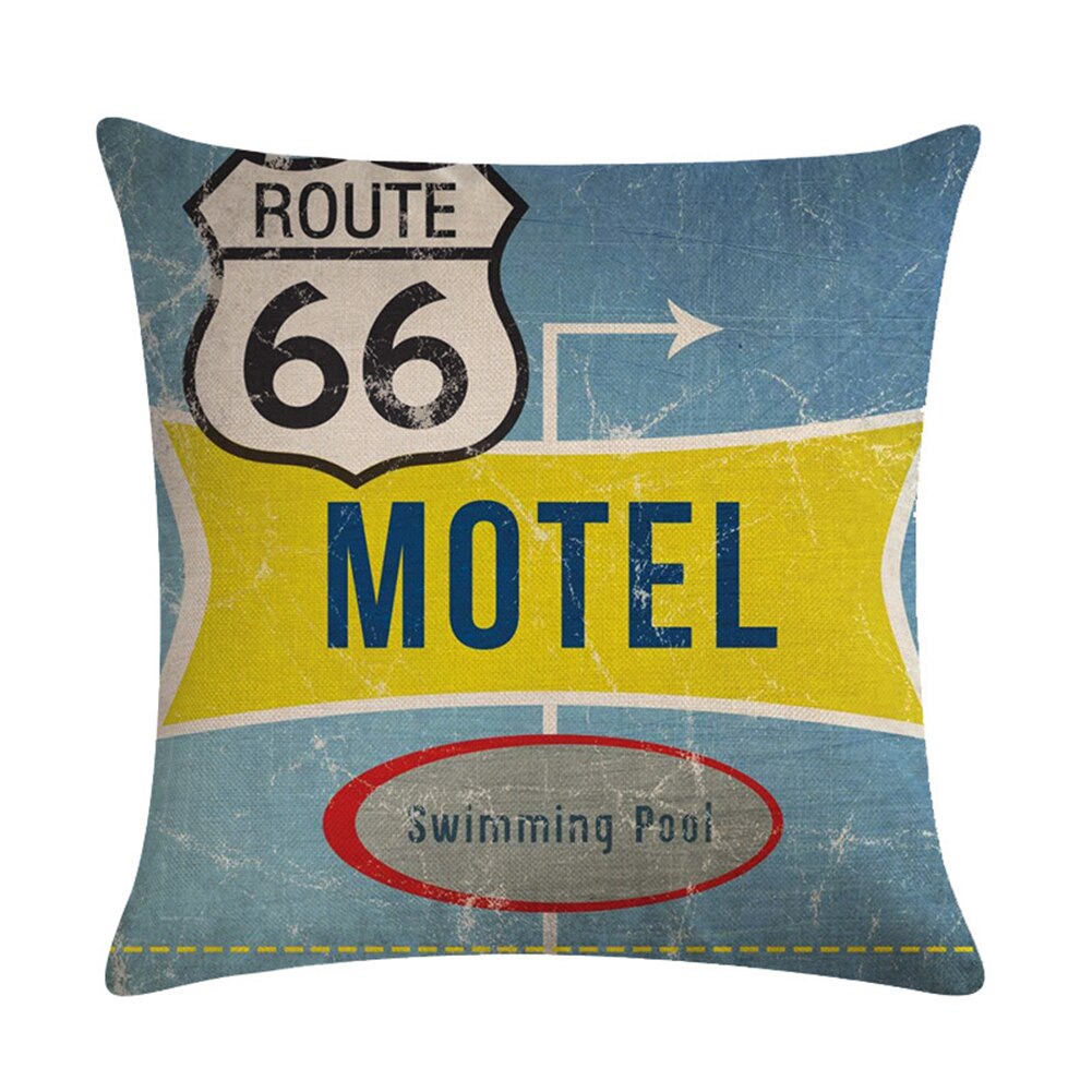 Vintage Route 66 Linen Pillow Case Soft Cushion Co... – Vicedeal