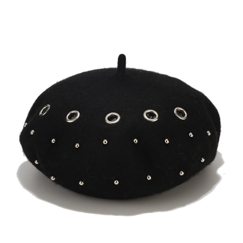 Punk Style Metal Hollow Out Rivet Wool Beret Women... – Vicedeal