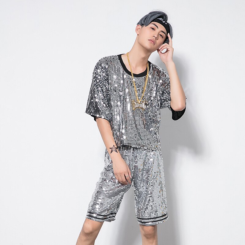 Sparkly Sequin Stage Costume Short Sleeve Jazz Dan... – Grandado