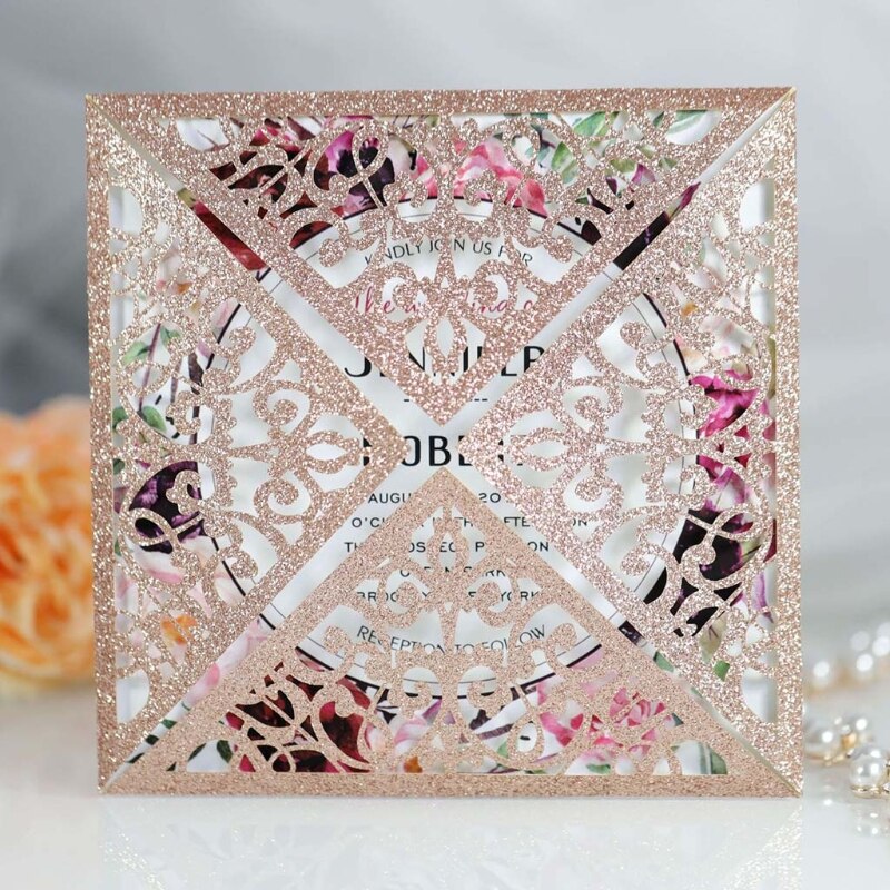 20pcs Glitter Hollow Wedding Invitations Cards Gre... – Vicedeal