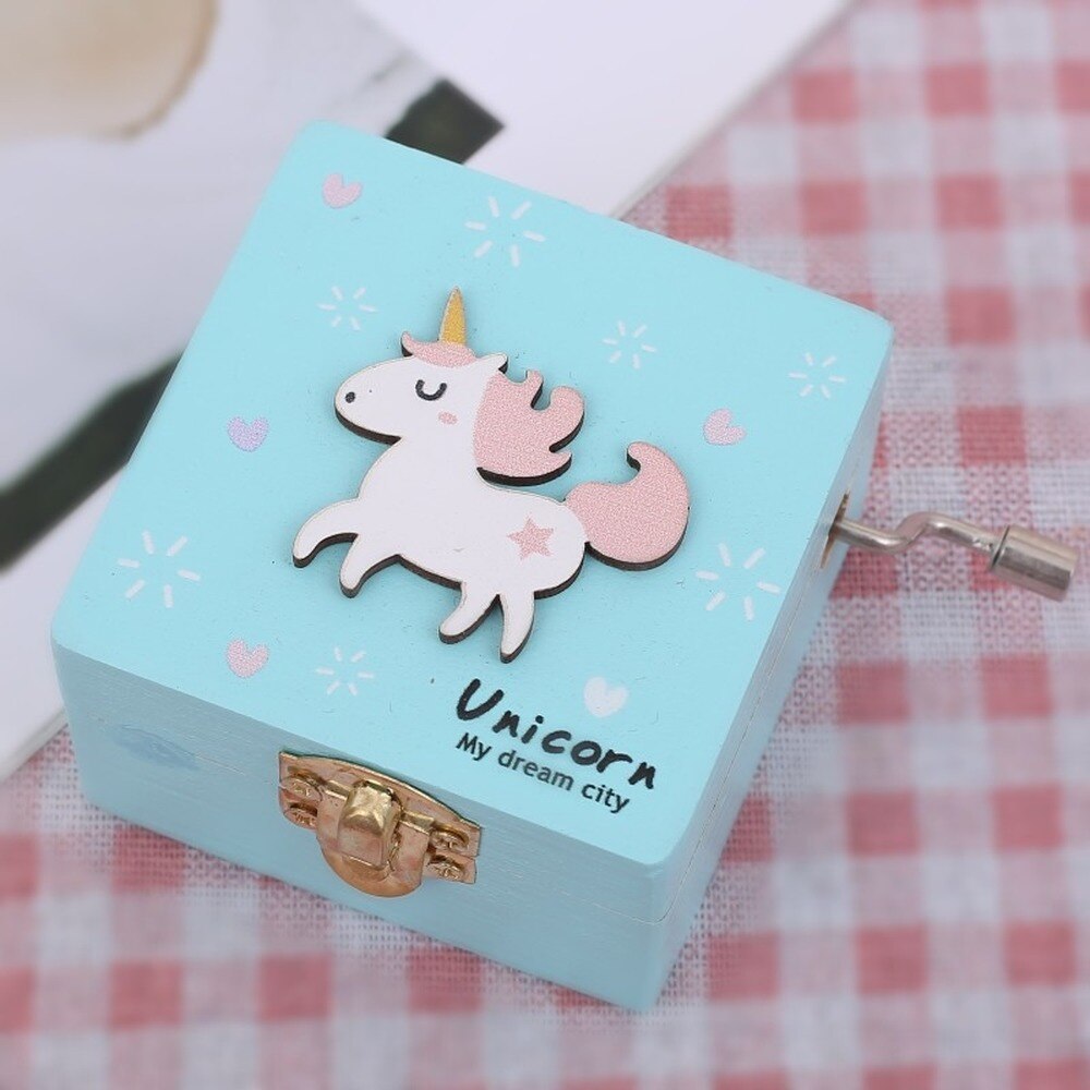 Wooden Unicorn Music Box Hand-Cranked Girls Jewelr... – Grandado