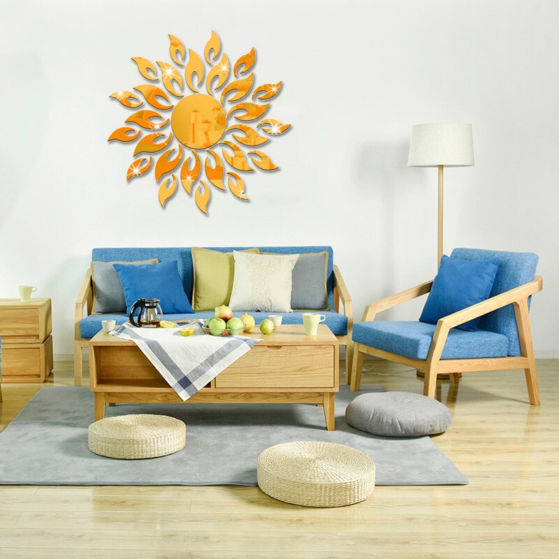 15.5CM Golden Sun DIY Mirror Wall Sticker Modern H... – Grandado