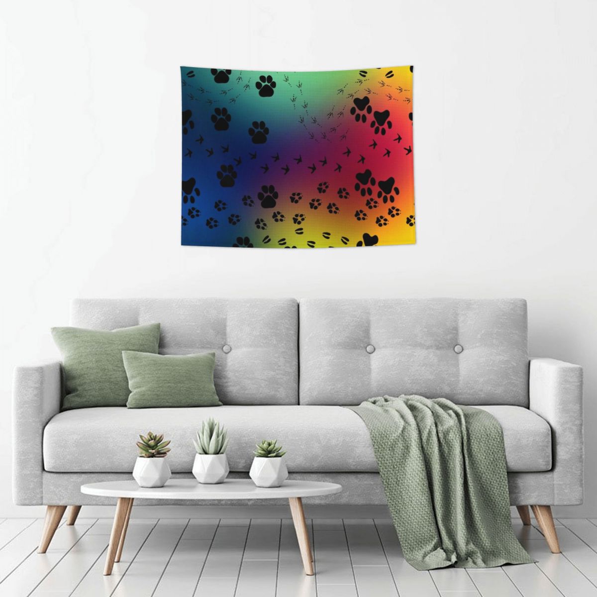 Colorful cat and dog paw prints Tapestry Wall Deco... – Grandado