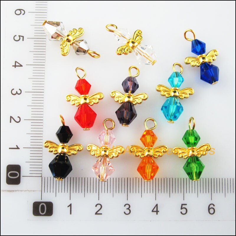 20Pcs Gold Color Wings Mixed Crystal Beads Angel C... – Grandado