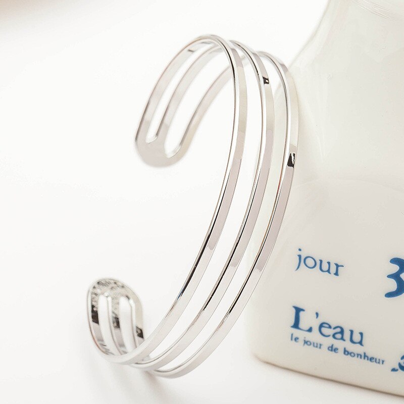 Simple 3 Layers Stainless Steel Bracelet Cuff Open... – Grandado