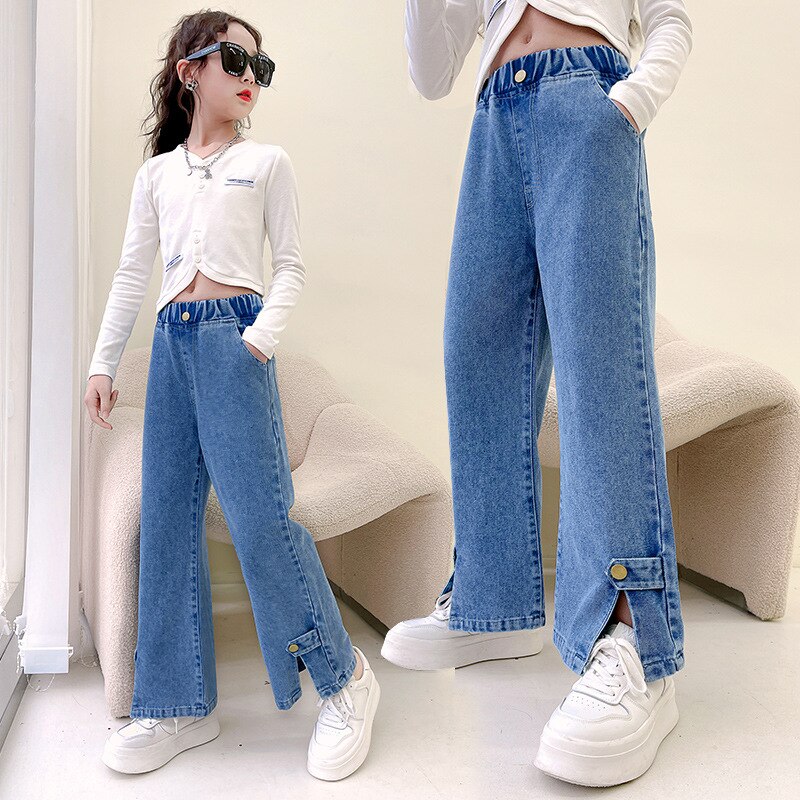 Spring 2022 Girls' Button-down Jeans Kids Blue... – Grandado