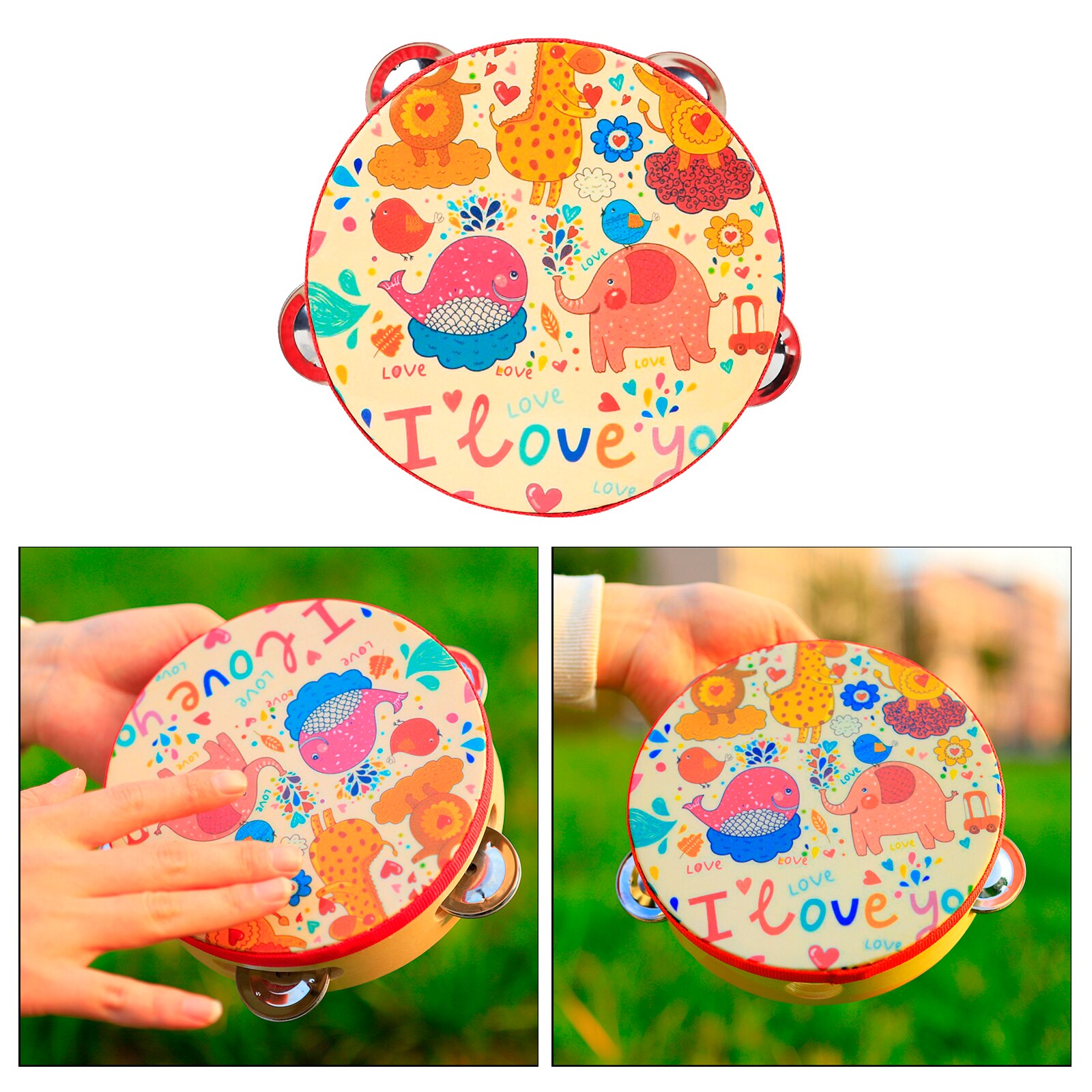 Wooden Tambourine Hand Bell Drum for Baby Toddlers... – Grandado