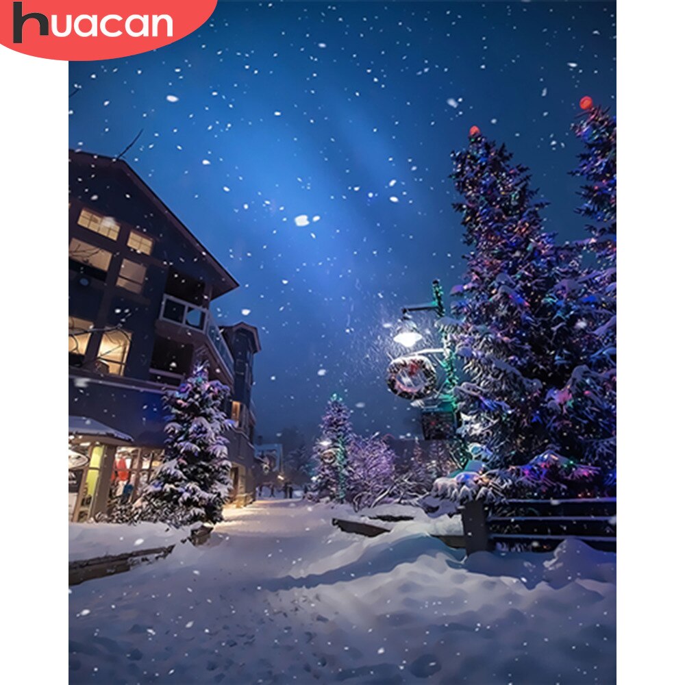 HUACAN DIY Oil Painting Winter Scenery Pictures By... – Grandado