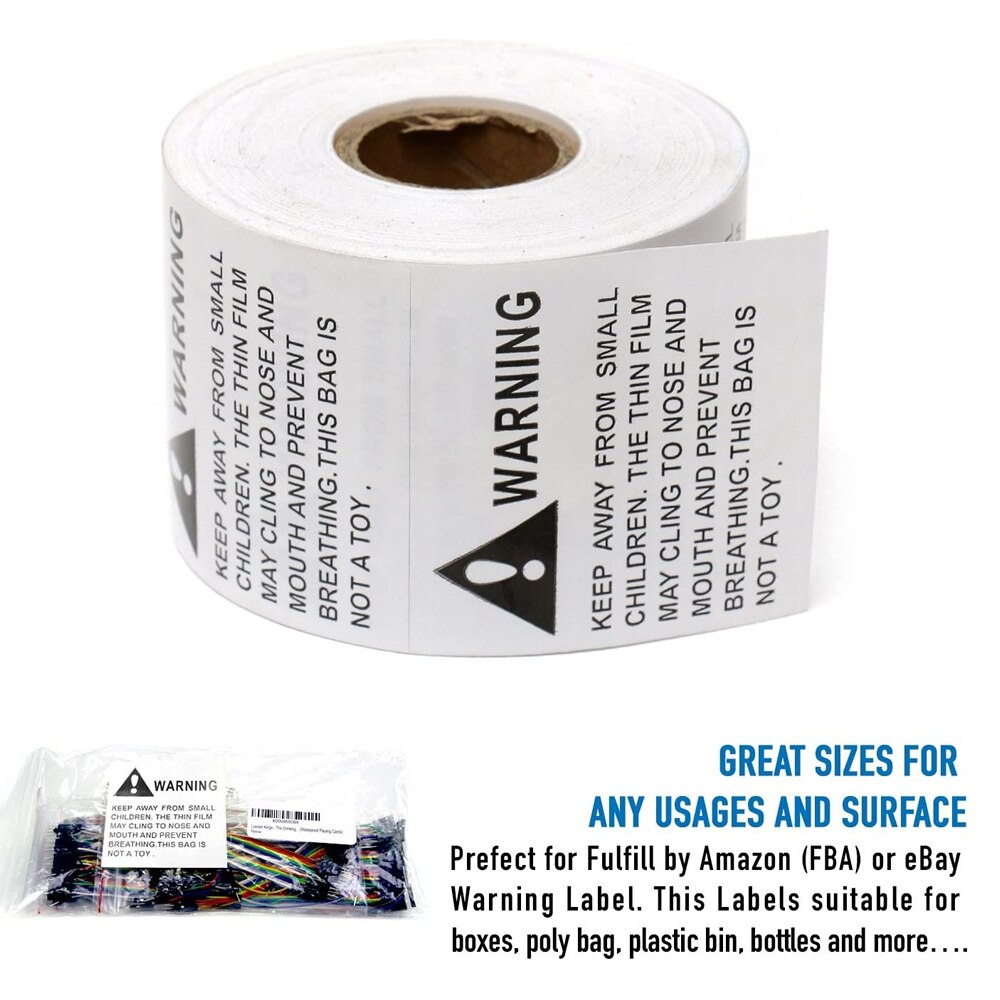 500 Labels per Roll, 2"x2" Warning Risk of Suffoca... – Vicedeal