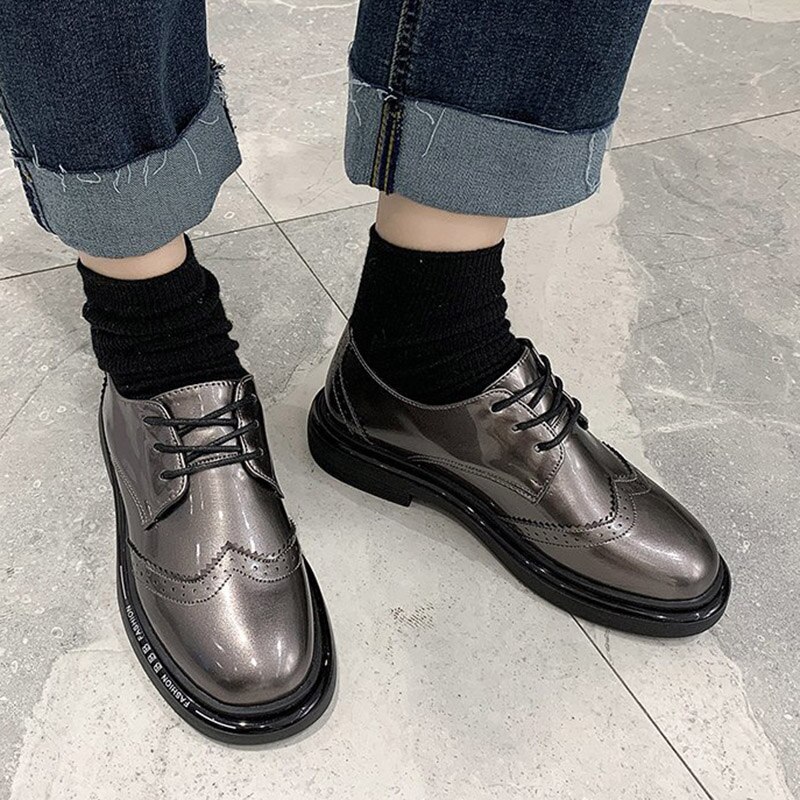 Autumn Women Oxford Shoes Fretwork Lace Up Shoes P... – Grandado