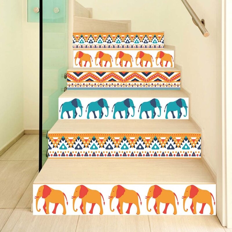 6Pcs Olifant Patroon Tegel Vloer Trap Sticker Home... – Grandado