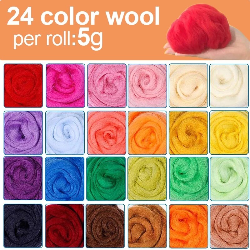 24 Colors Wool Fiber DIY Wool Felt Kit Handle Wool... – Grandado