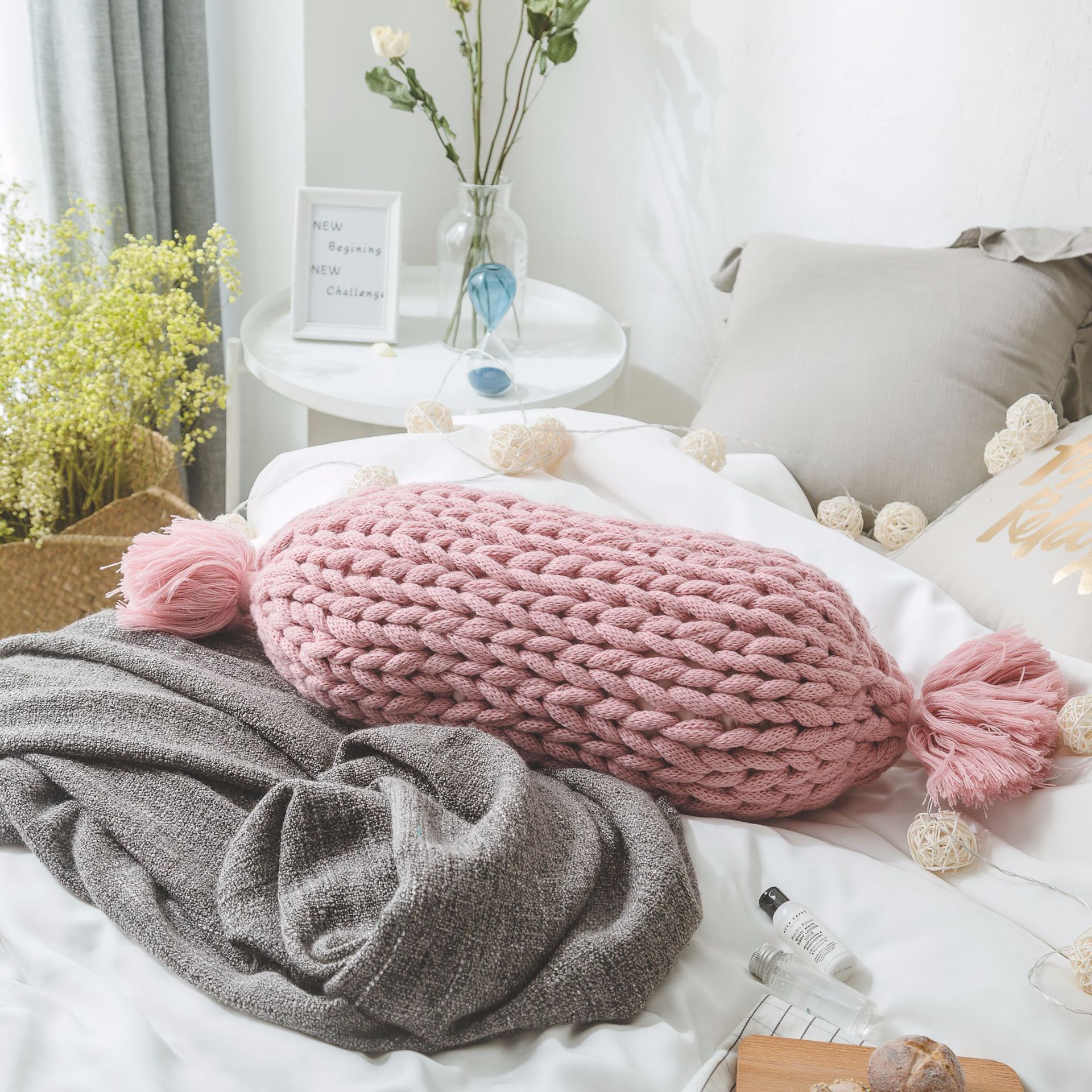 Pure Hand-woven Solid Color Thick Line Pillow Sofa... – Grandado