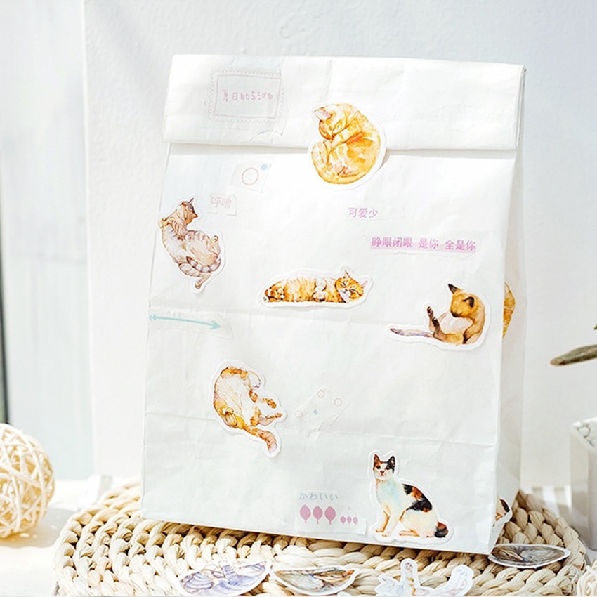 45 Pcs/pack Cute Cat label Series Sticker Simple M... – Grandado