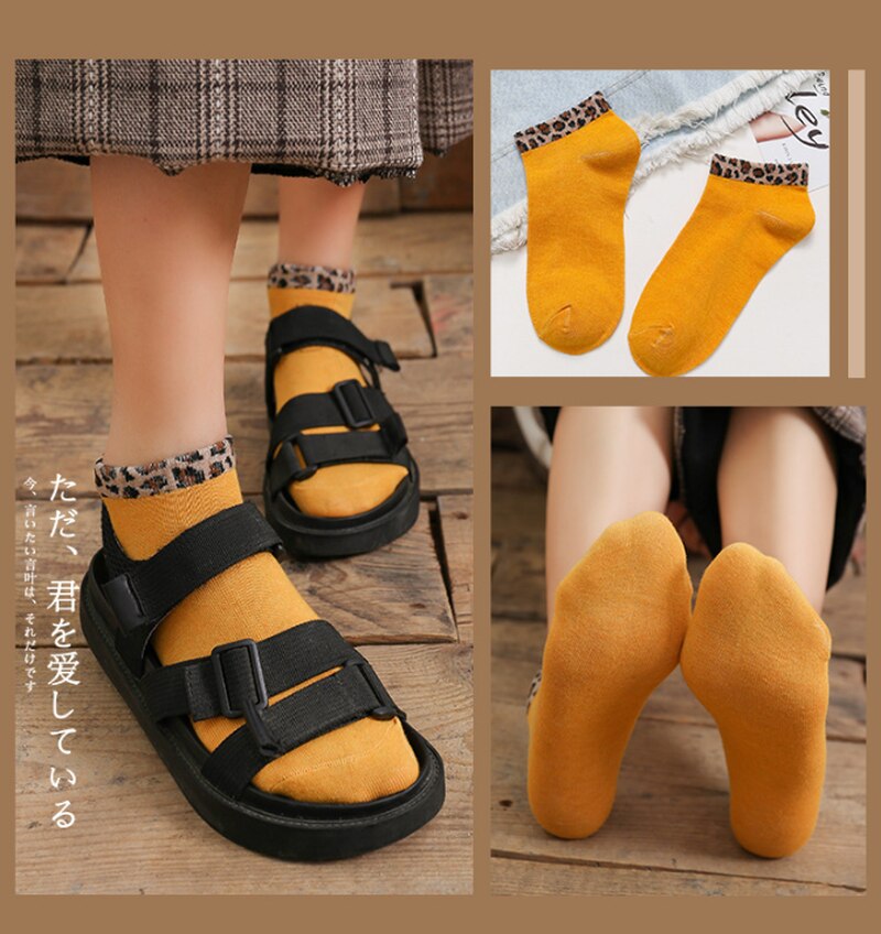 5 Pair/ Women Boat Socks Female Socks Leopard Patt... – Grandado