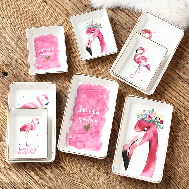 Ceramic Pink Flamingo Dish Nordic Hand Painted Cer... – Vicedeal