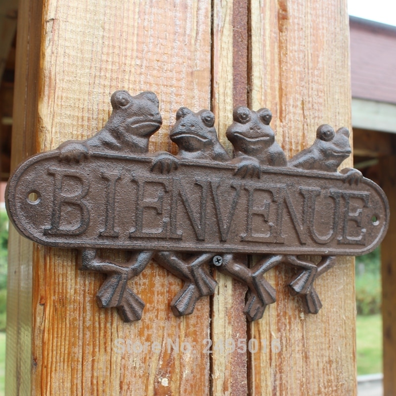 Cast Iron Antique Style Frogs WELCOME Plaque Garde... – Vicedeal