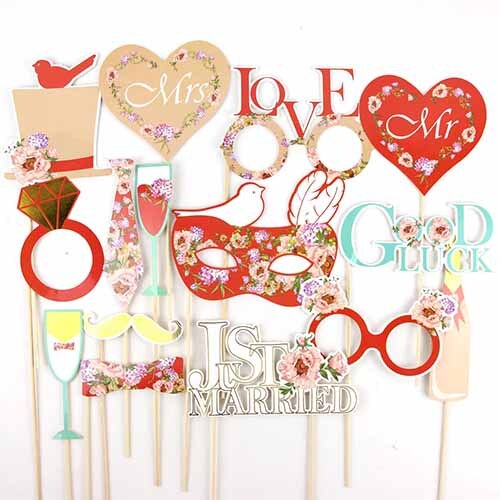 15 pcs Red Wedding Photo Booth Props Kit met Goud ... – Vicedeal