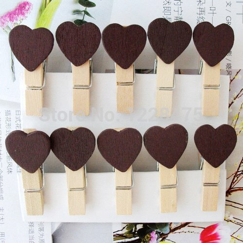10 stuks/partij bruine kleur hart mini houten clip... – Vicedeal