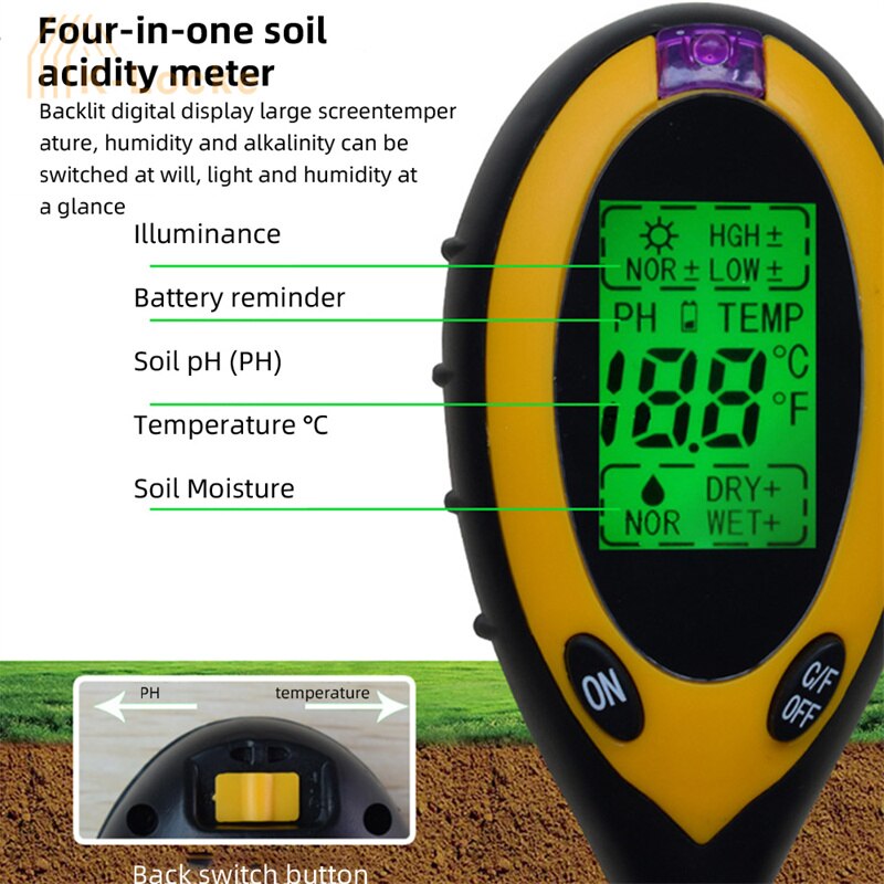 LED 4 In 1 Soil PH Meter Soil Test Temperature Hum... – Grandado
