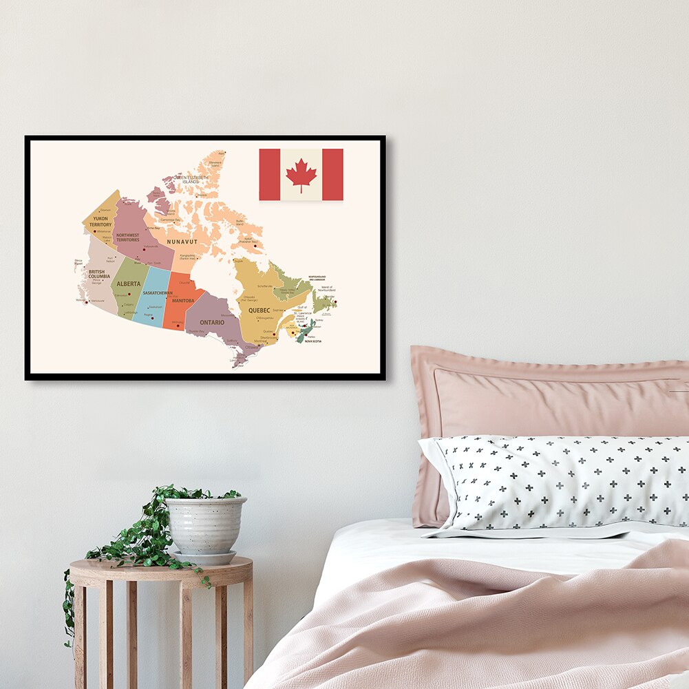 90*60cm Political Map of The Canada Vintage Canvas... – Grandado