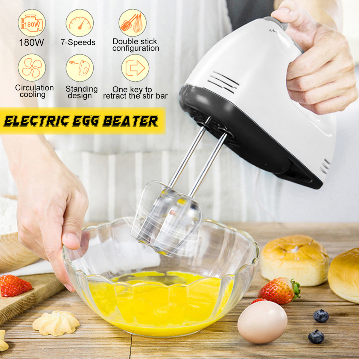 180W 7 Speed Automatic Whisk Hand Food Mixer Elect... – Grandado