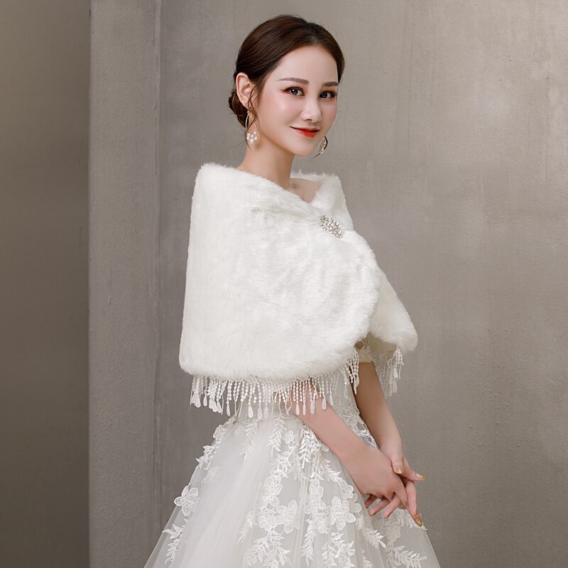 Ivory Women Fur Shawl Wedding Wraps Formal Dress C... – Vicedeal