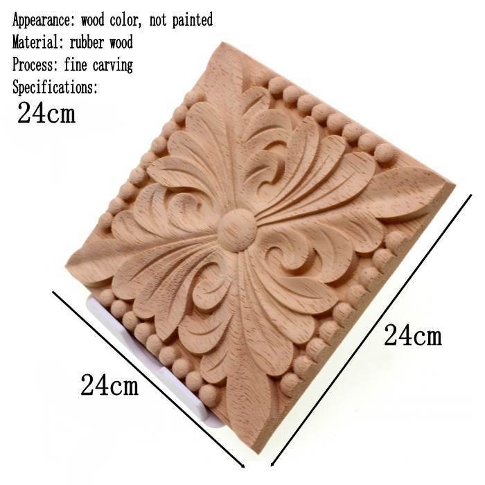 RUNBAZEF Natural Wood Appliques Square Flower Carv... – Grandado
