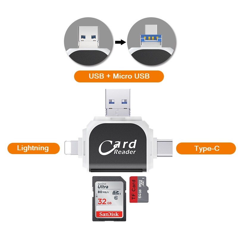 4 In 1 SD TF Kaartlezer Multi-systeem Compatibel P... – Vicedeal