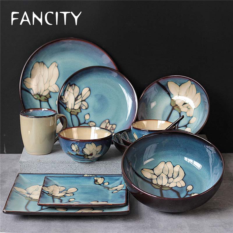 FANCITY Magnolia kiln glaze series ceramic dinner ... – Grandado
