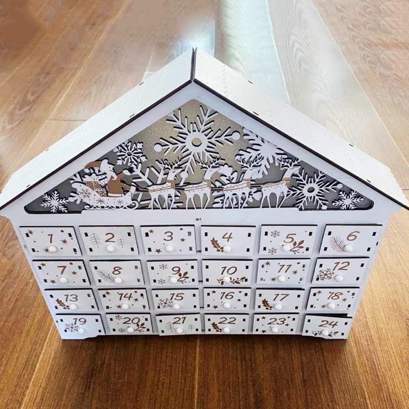 11XA Christmas Wooden House Advent Calendar LED Li... – Grandado