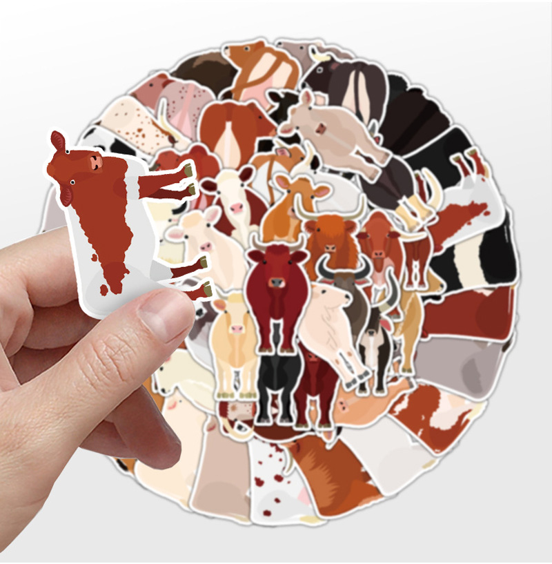 50 Pcs/Set Cartoon Animal Cattle Cow Stickers Kawa... – Grandado