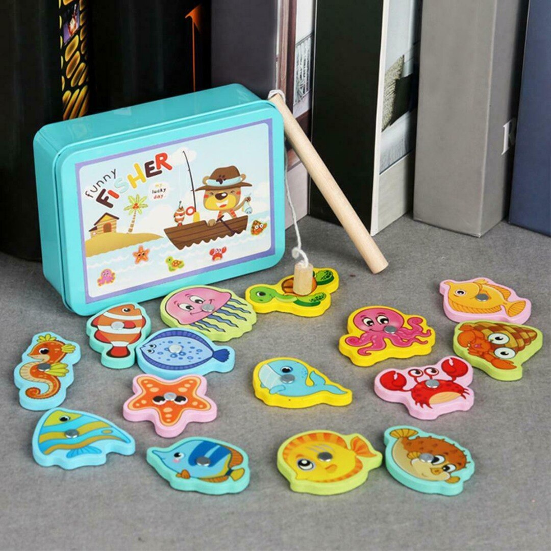 15pcs/set Children Boy Wooden Fishing Toy Set Magn... – Vicedeal