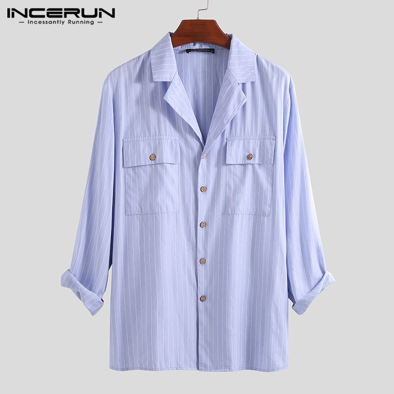 Incerun Gestreepte Mannen Casual Shirts Vintage La... – Grandado