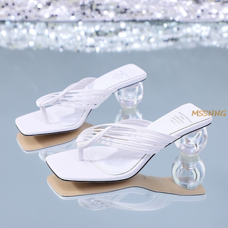 Summer Crystal Ball Heel Women's Slippers Square T... – Grandado