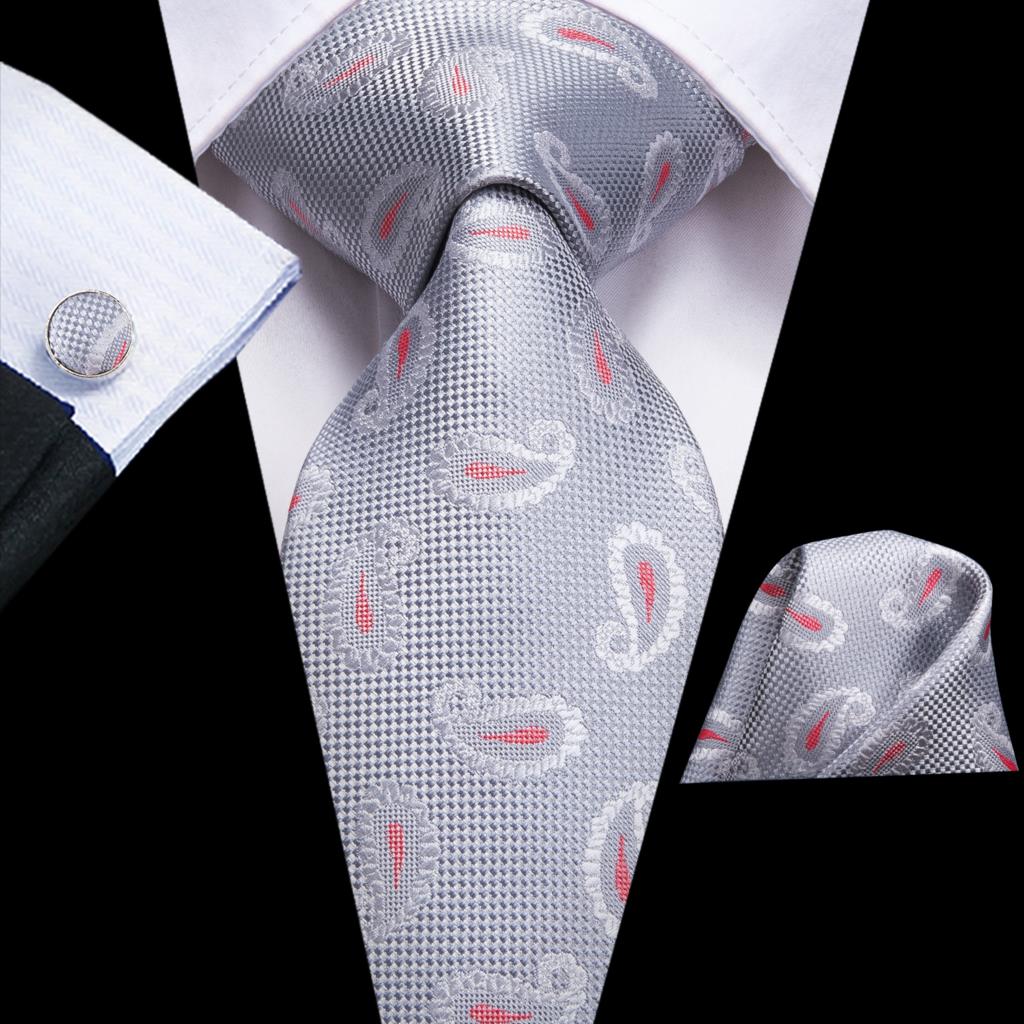 Corbata de seda de Cachemira de color Coral platea... – Grandado