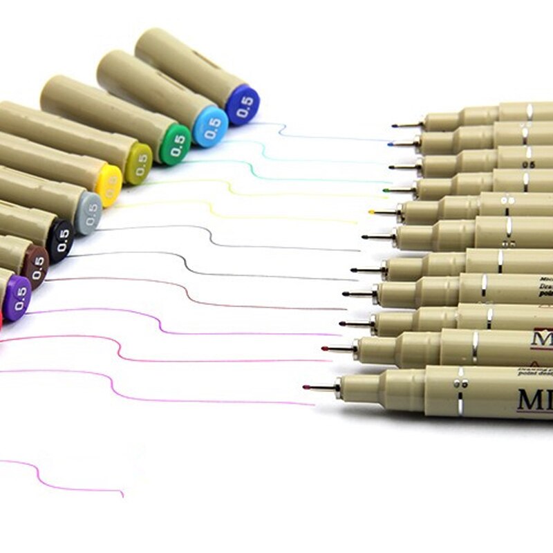 12 Pc Colors 0.5 Sketch Micro Fine Line Needle Pen... – Vicedeal