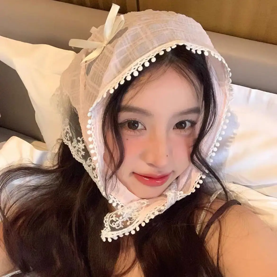 French Lace Triangle Hair Scarf Women Girls Spring... – Grandado