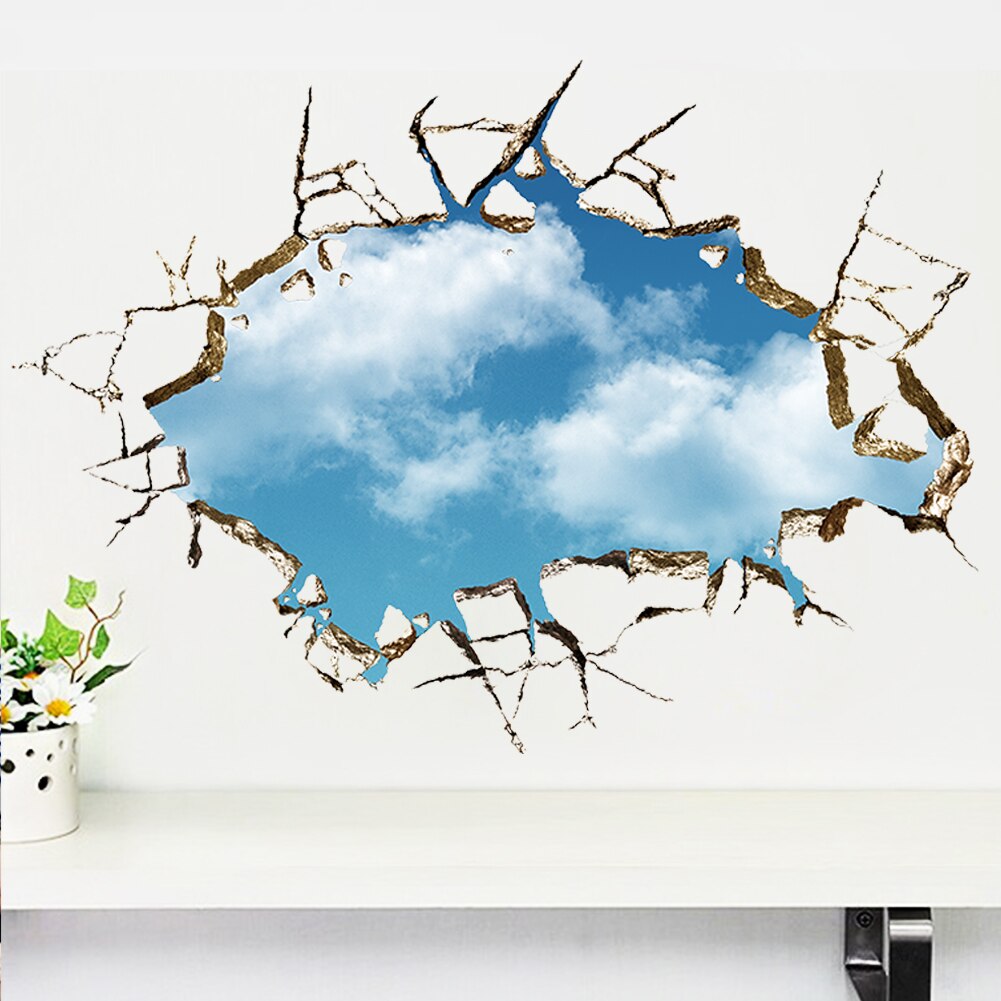 Blue Sky Cloud 3D effect broken Wall Sticker for L... – Grandado