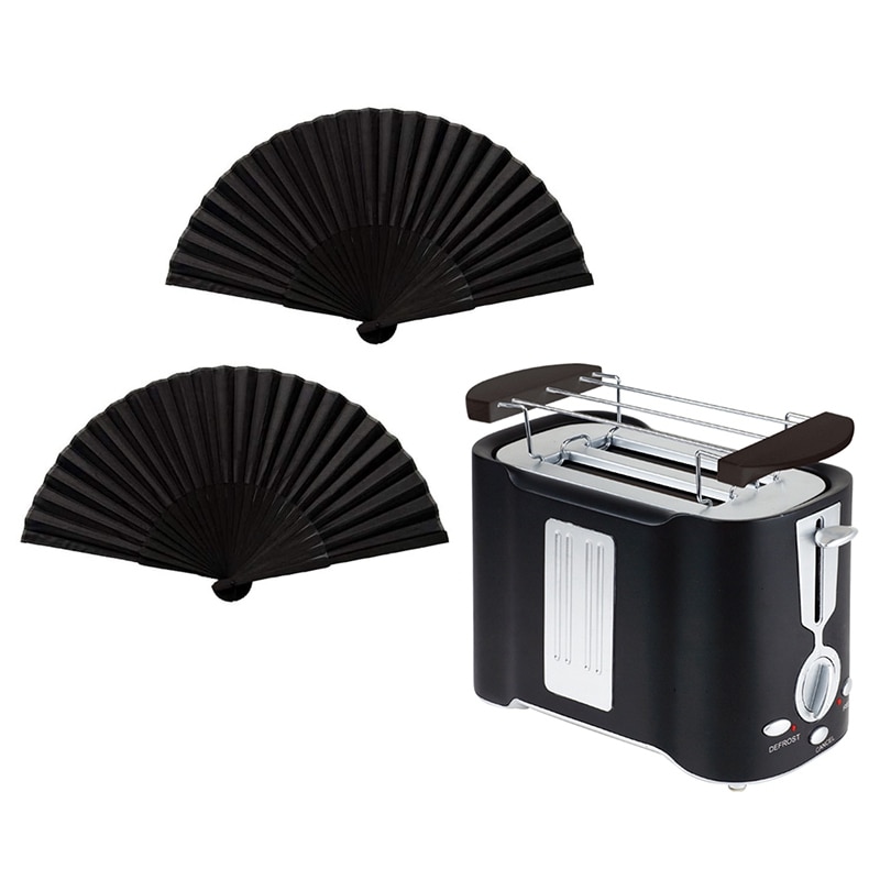 2 Pcs Bamboo Silk Folding Fan Fabric Fans Black Ha... – Vicedeal