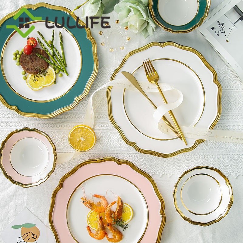 Ceramic Dinner Plate Luxury Gold Inlay Charger Pla... – Grandado