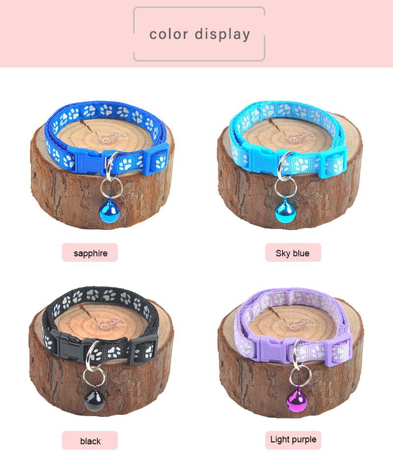 Pet Cat Bell Collar Cat Paw Print Adjustable Colla... – Grandado