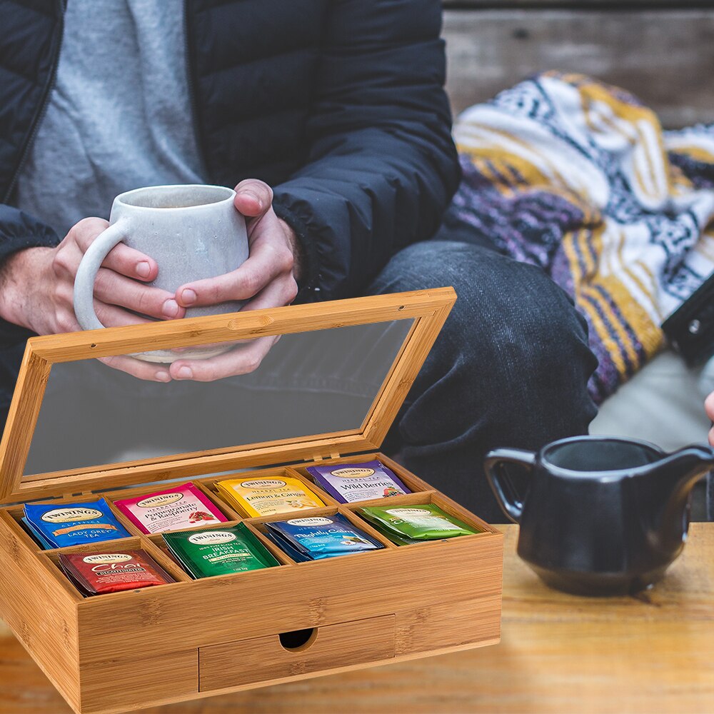 5-Grid Natural Wood Tea Caddies Tea Bag Multifunct... – Grandado