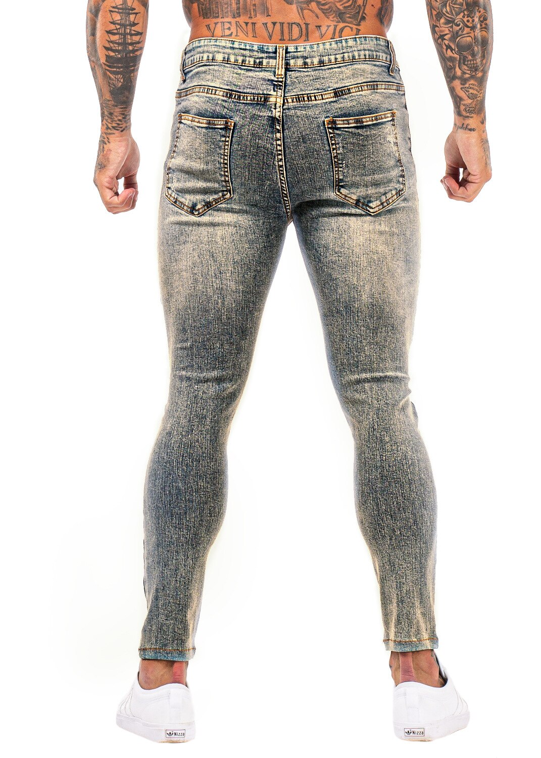 Retro Jeans Mannen Elastische Taille Skinny Jeans ... – Grandado