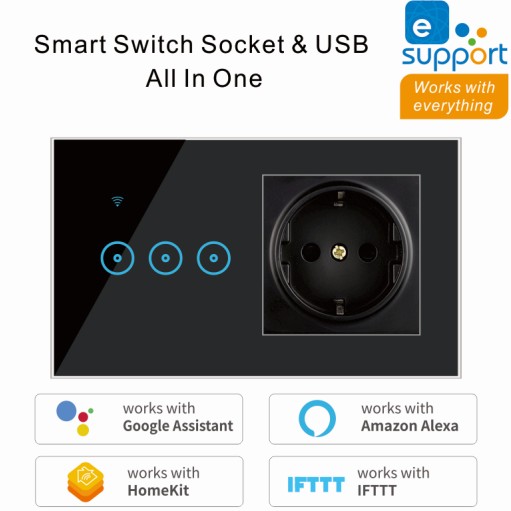 2 In 1 Wall Smart Switch Socket Tempered Glass for... – Grandado