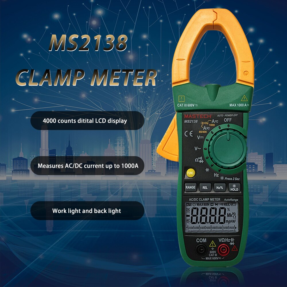 MASTECH MS2138 AC/DC Clamp Meter Digital Multimete... – Grandado