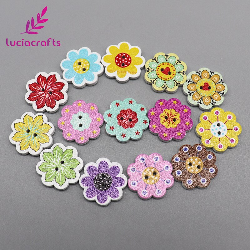 Lucia craft 50pcs/lot 2cm Wooden Buttons Mixed Flo... – Grandado